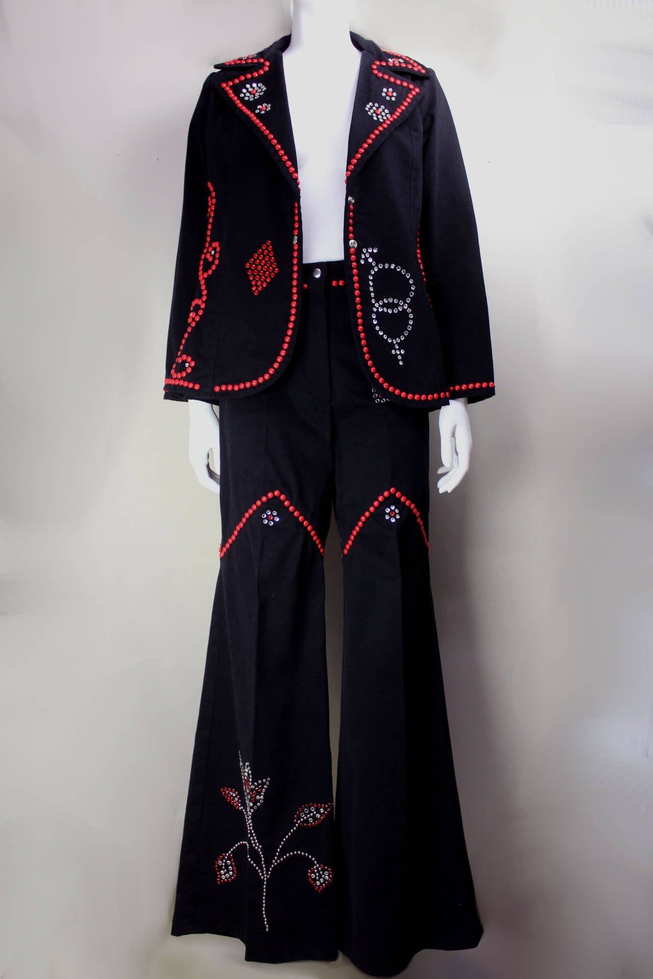 1970s Custom Made Embellished Bell Bottom Suit at 1stDibs