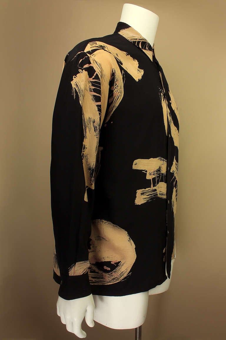 Timney Fowler 1990's Mens Graphic Brush Stroke Shirt at 1stDibs