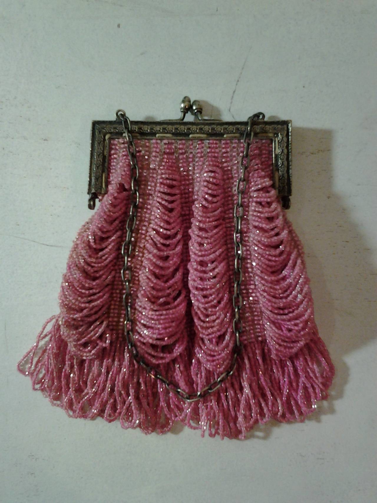 1920s Rose Glass Beaded Metal Frame Handbag For Sale at 1stDibs | 1920s ...