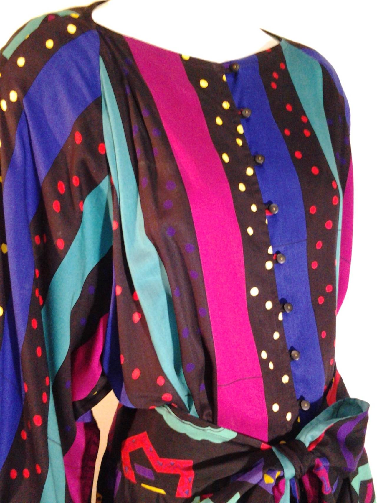 1980s Jeanne Marc Abstract Print Rayon Jumpsuit w/ Wrap Front at 1stDibs