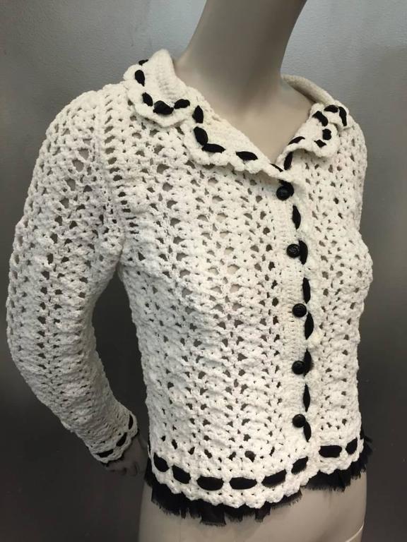 2005 Spring Chanel Cotton Crochet Jacket with Raw Chiffon Trim at 1stDibs
