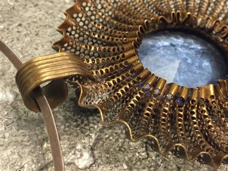 1930s Ben Meltzer Metal Mesh Pendant w/ Cobalt Blue Faceted Glass on ...