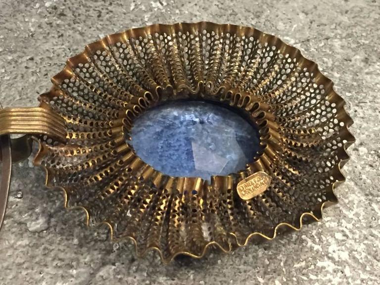 1930s Ben Meltzer Metal Mesh Pendant w/ Cobalt Blue Faceted Glass on ...