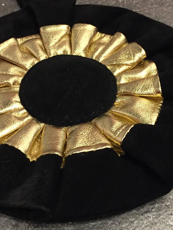 1980s Maud Frizon Gold Leather and Black Suede Wrist Bag in Cockade ...
