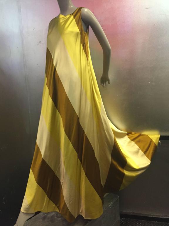 1960s "Modern Couture" Bias-Cut Striped Silk Satin Trapeze-Shaped Gown ...