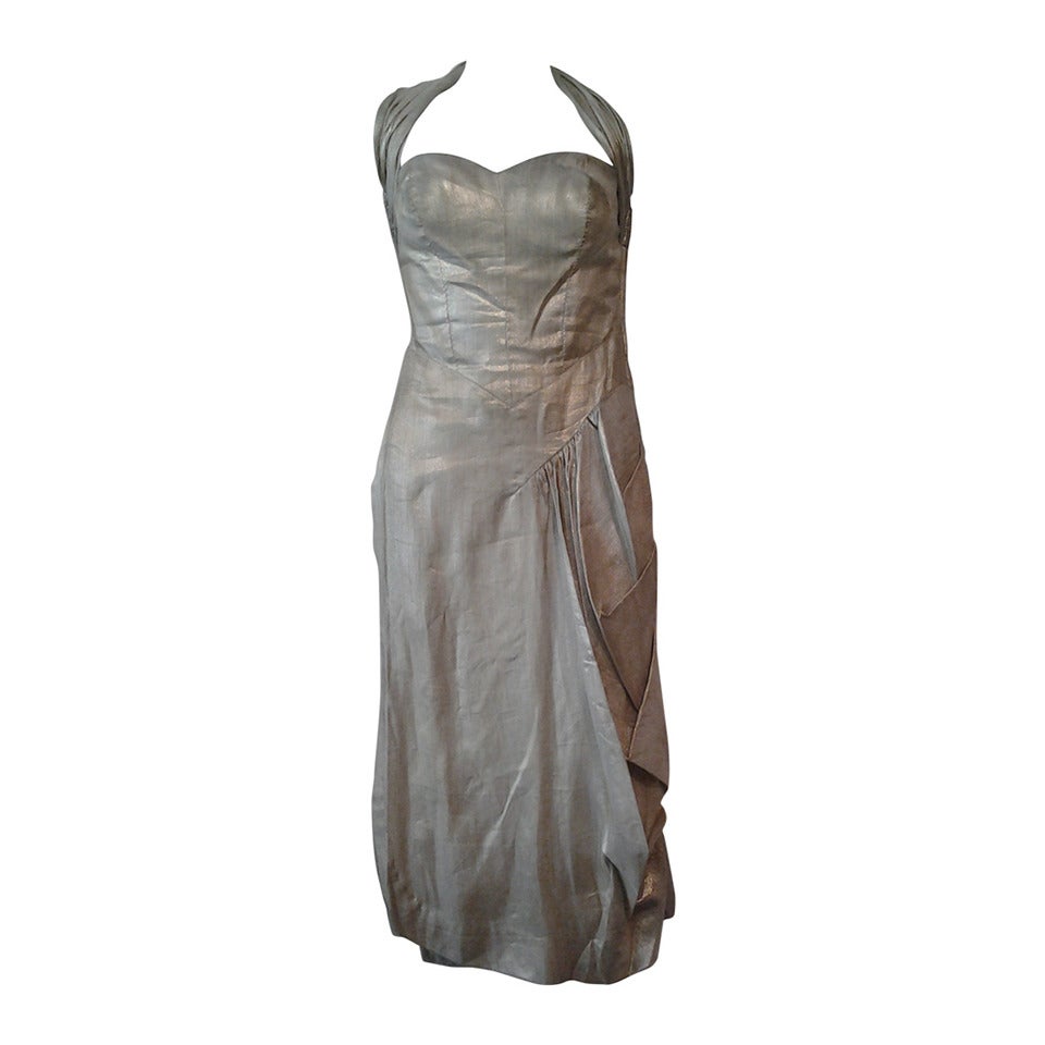1940s Silver Metal Lame Halter Dress w/ Sarong Draping For Sale at ...