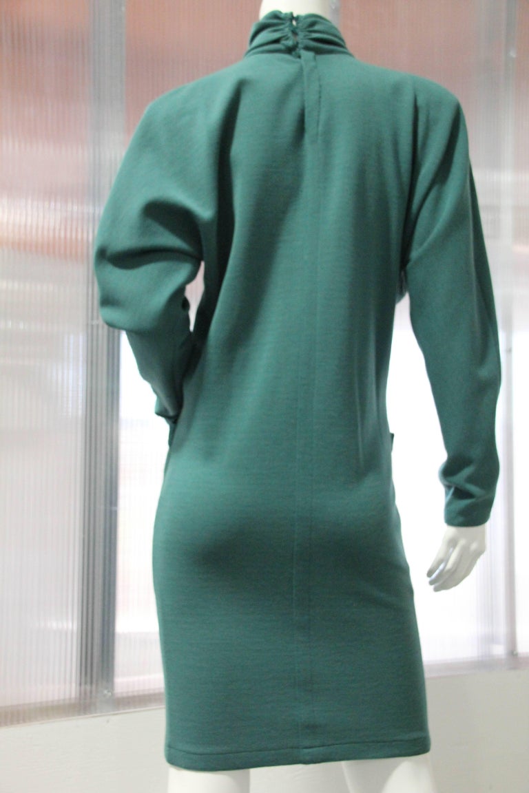 1980s Gianni Versace Wool Knit Dress in Jade Green w Gathers and Hip ...