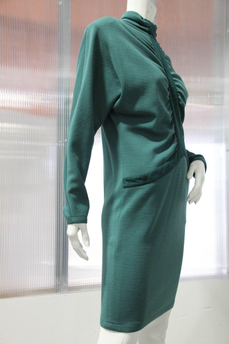 1980s Gianni Versace Wool Knit Dress in Jade Green w Gathers and Hip ...