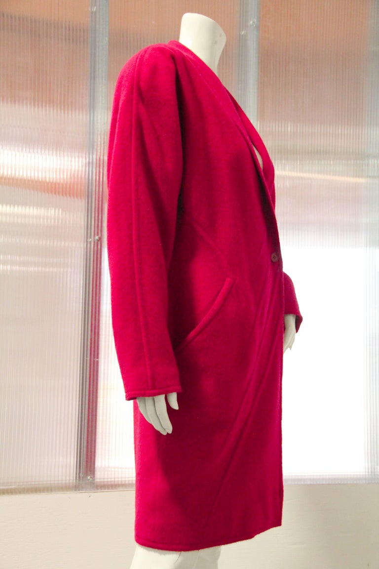 1980s Gianni Versace Primary Red Wool Coat w Angular Trapunto Stitching ...