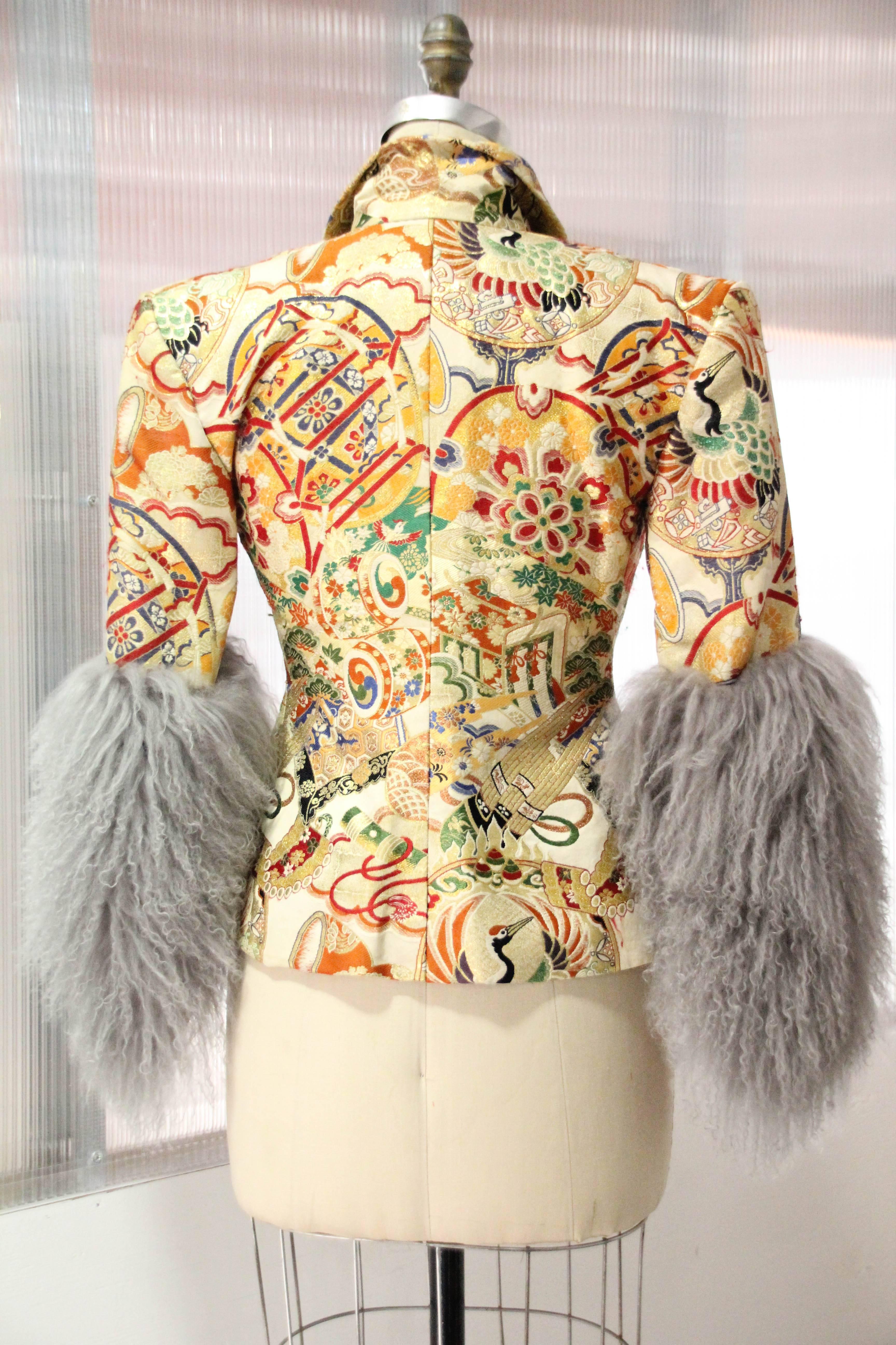 1940s Chinese Gold Brocade Jacket with Mongolian Lamb Sleeves at ...
