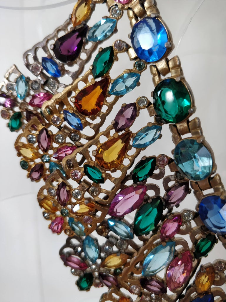 1940s Stained Glass Window Large Multi-Color Rhinestone Collar Necklace ...