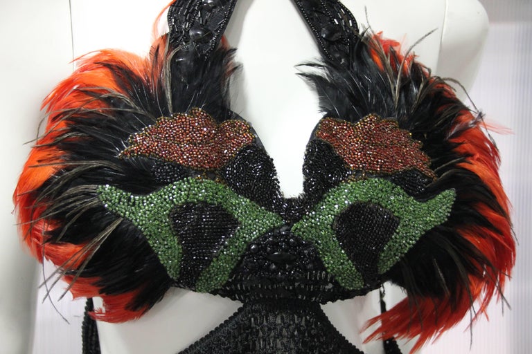 Avant Garde Burlesque Bralette with Beading and Feather Embellishments ...