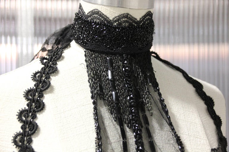Custom-Made Victorian Jet Beaded Goth Halter Top w Pointe D'Esprit ...