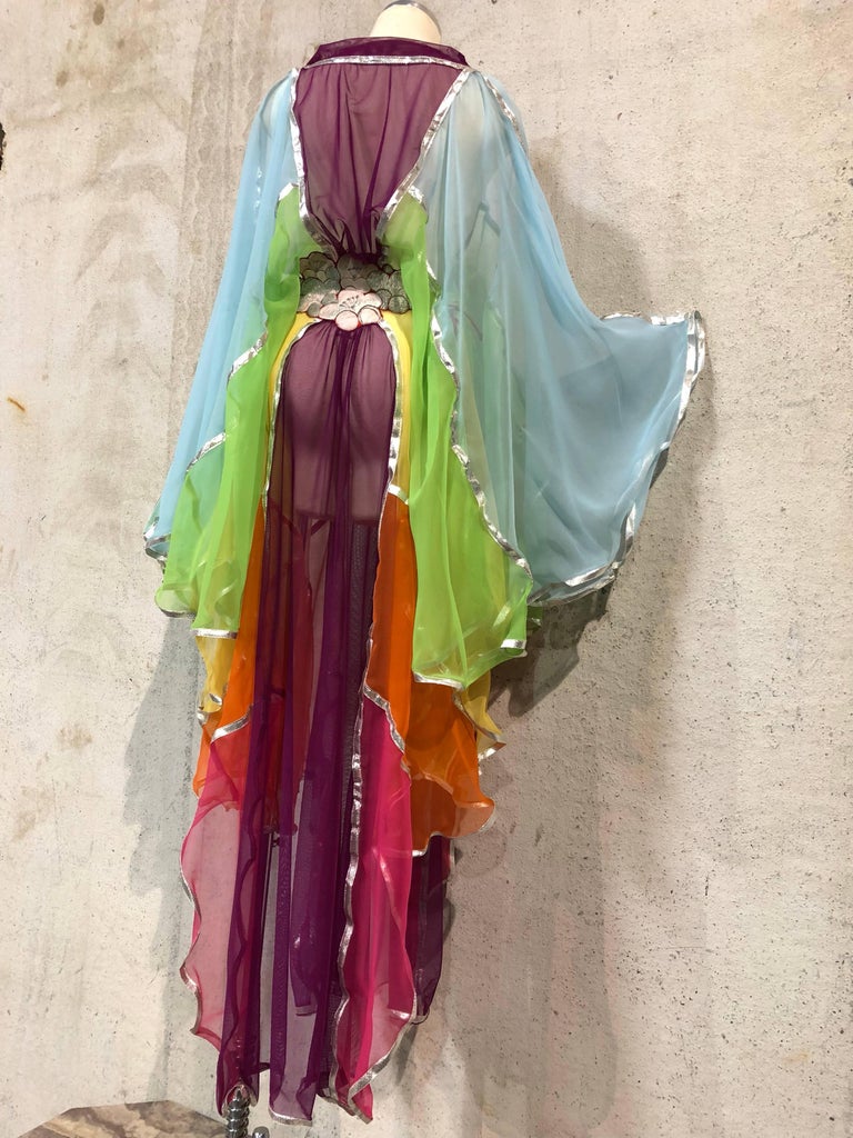 Eclectic Rainbow Theme Sheer and Net Kaftan W/ Decoratively Embroidered ...