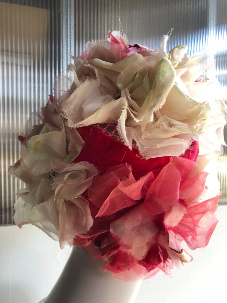 1950s Mr Josephs Flower Pot Shaped Hat W/ Silk Florals and Velvet ...