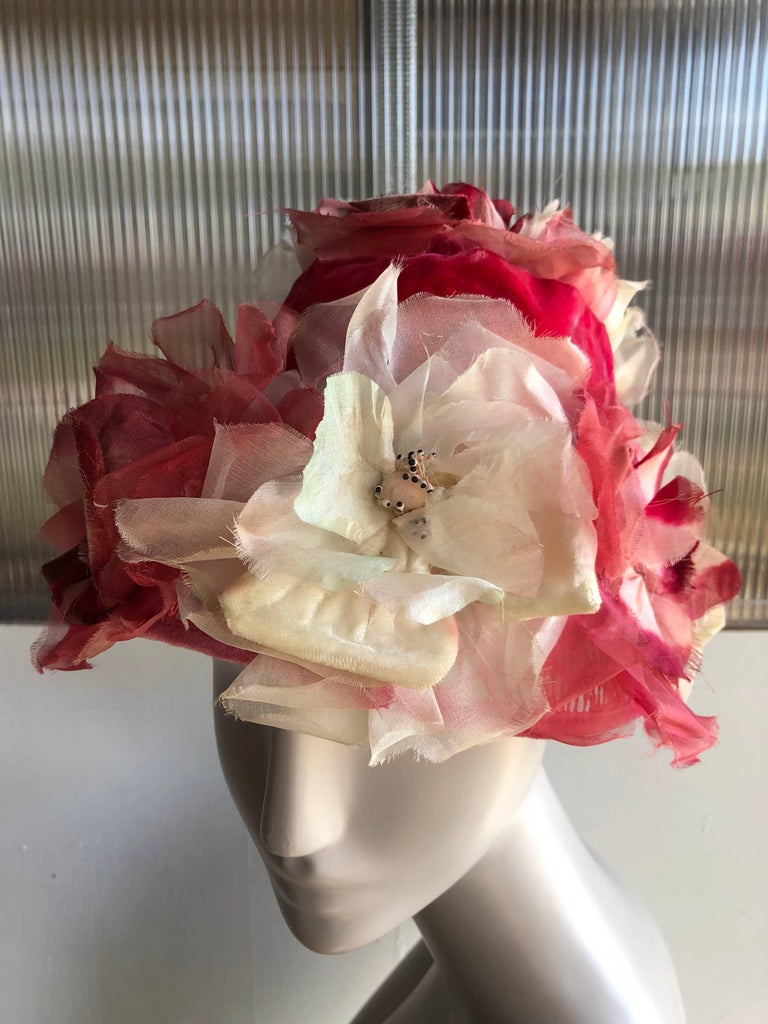 1950s Mr Josephs Flower Pot Shaped Hat W/ Silk Florals and Velvet ...