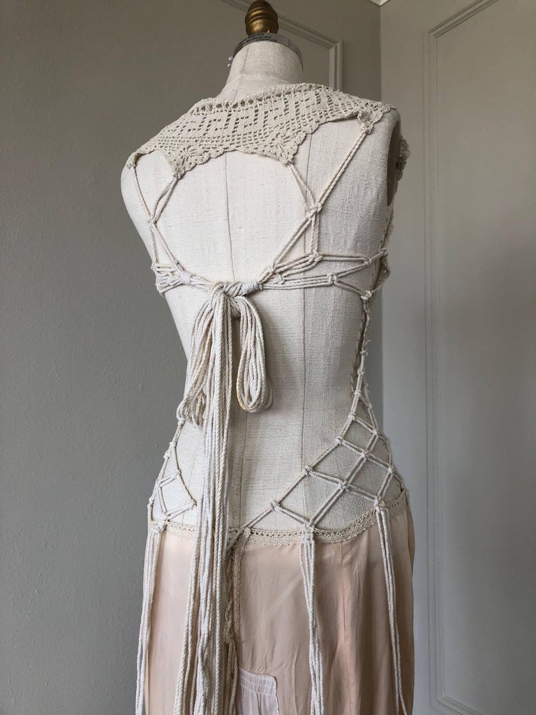 Artisanal -Made Bell Epoch White Crochet and Macrame Maxi Dress W Rope ...