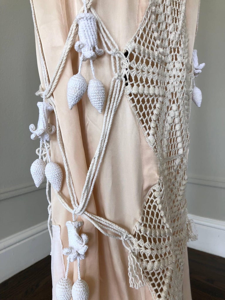 Artisanal -Made Bell Epoch White Crochet and Macrame Maxi Dress W Rope ...