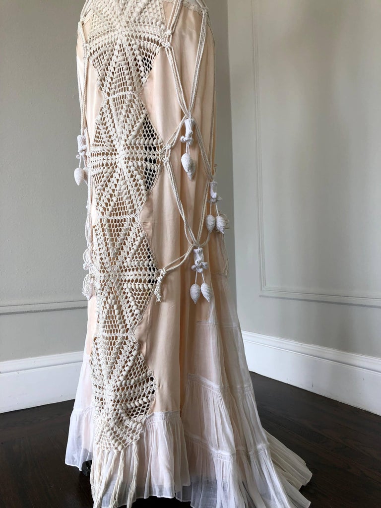 Artisanal -Made Bell Epoch White Crochet and Macrame Maxi Dress W Rope ...