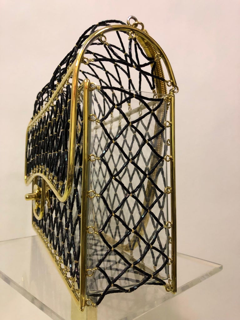 Chanel Jet Beaded Gold Frame Cage With Chain Handle and CC Logo Clasp ...