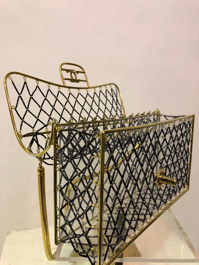 Chanel Jet Beaded Gold Frame Cage With Chain Handle and CC Logo Clasp ...