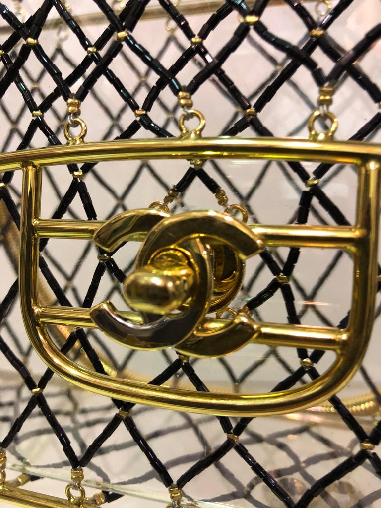 Chanel Jet Beaded Gold Frame Cage With Chain Handle and CC Logo Clasp ...