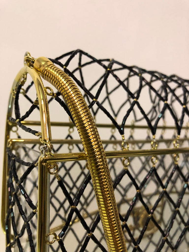 Chanel Jet Beaded Gold Frame Cage With Chain Handle and CC Logo Clasp ...