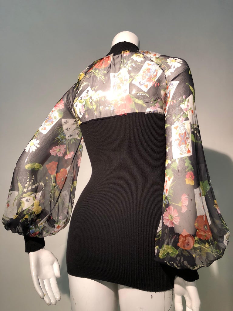 Christian Dior Black Mini Dress with Floral and Playing Card Chiffon ...