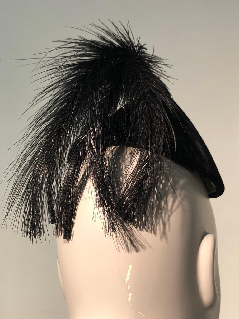 1950s Raymond Hudd Black Velvet Hat W/ Egret Feather and Rhinestone ...