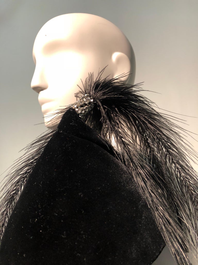 1950s Raymond Hudd Black Velvet Hat W/ Egret Feather and Rhinestone ...