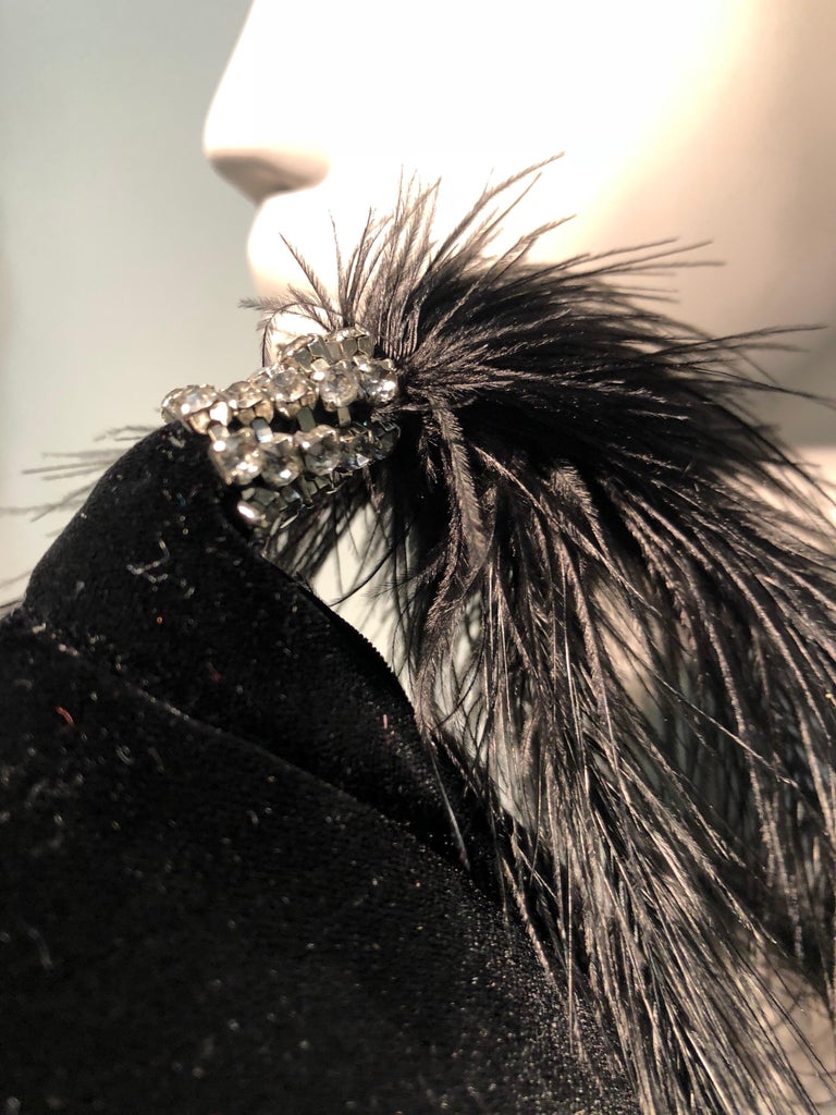 1950s Raymond Hudd Black Velvet Hat W/ Egret Feather and Rhinestone ...