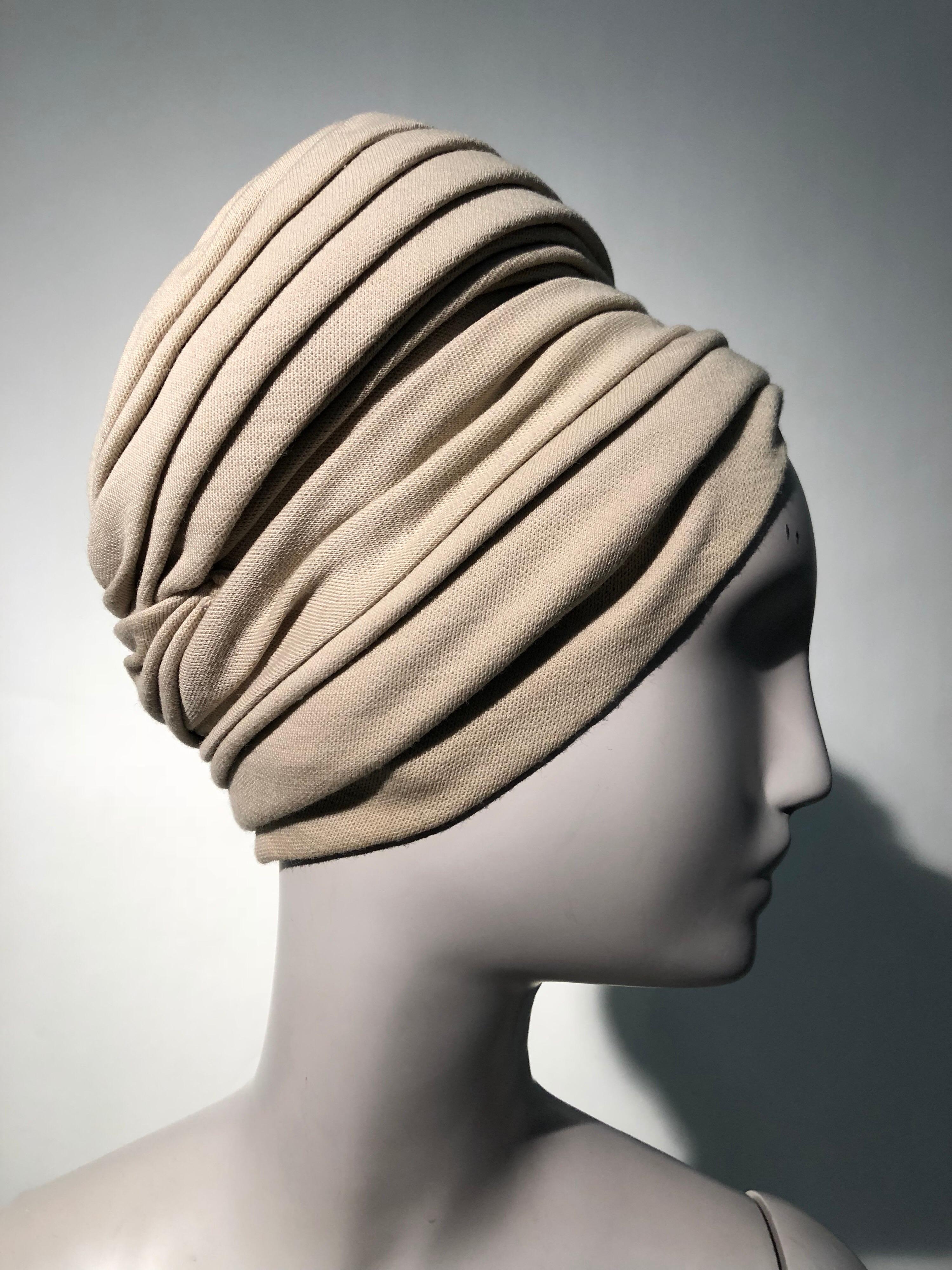 1950s Lilly Daché Tall Hollywood Style Ruched Turban in Mushroom Wool ...