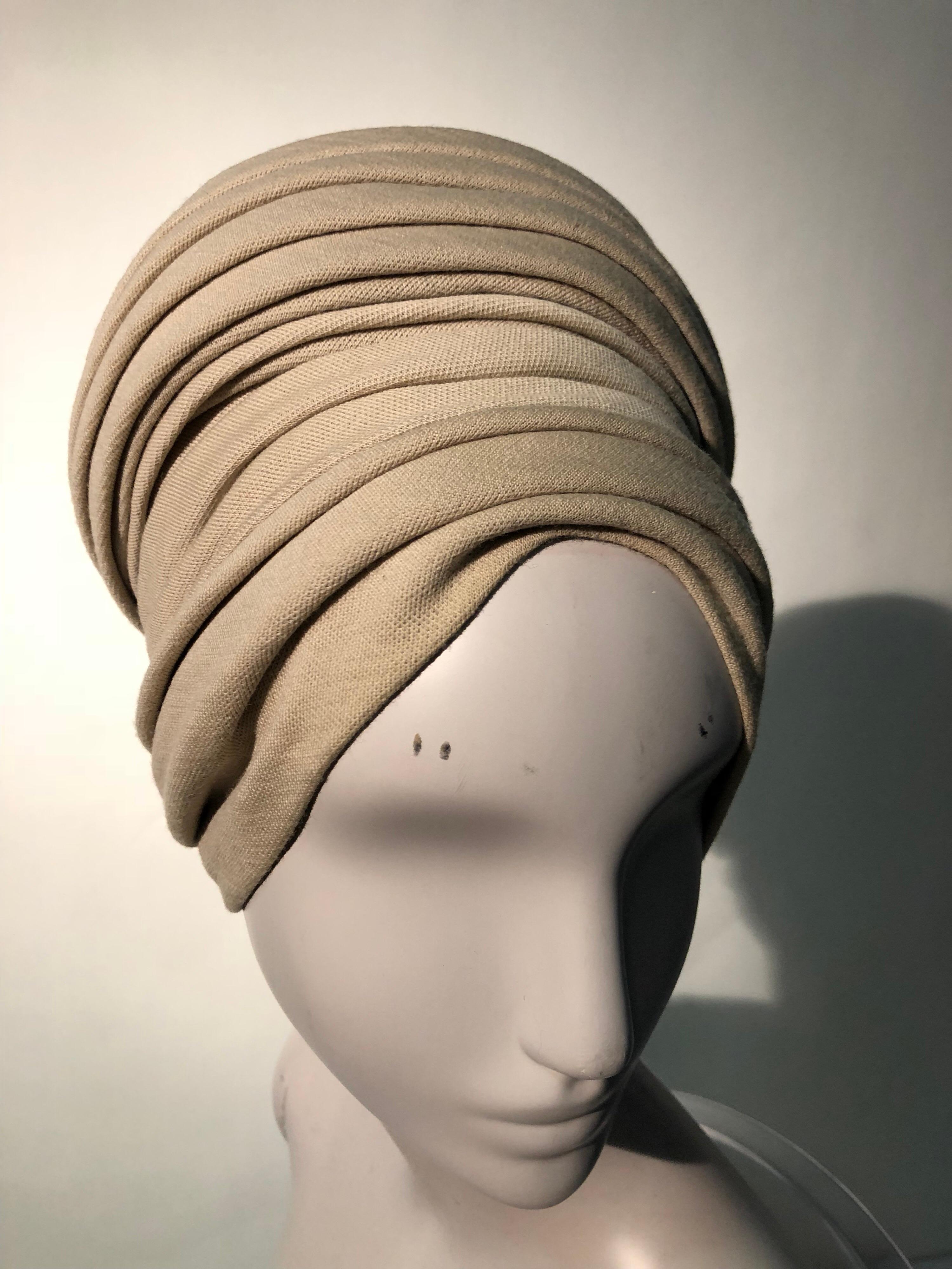1950s Lilly Daché Tall Hollywood Style Ruched Turban in Mushroom Wool ...