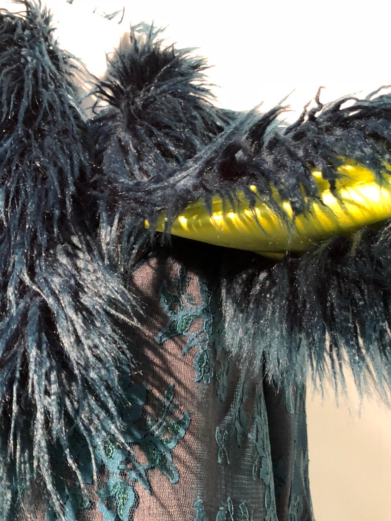 Torso Creations 1950s Grey Wool Coat W/ Teal Lace Overlay and ...