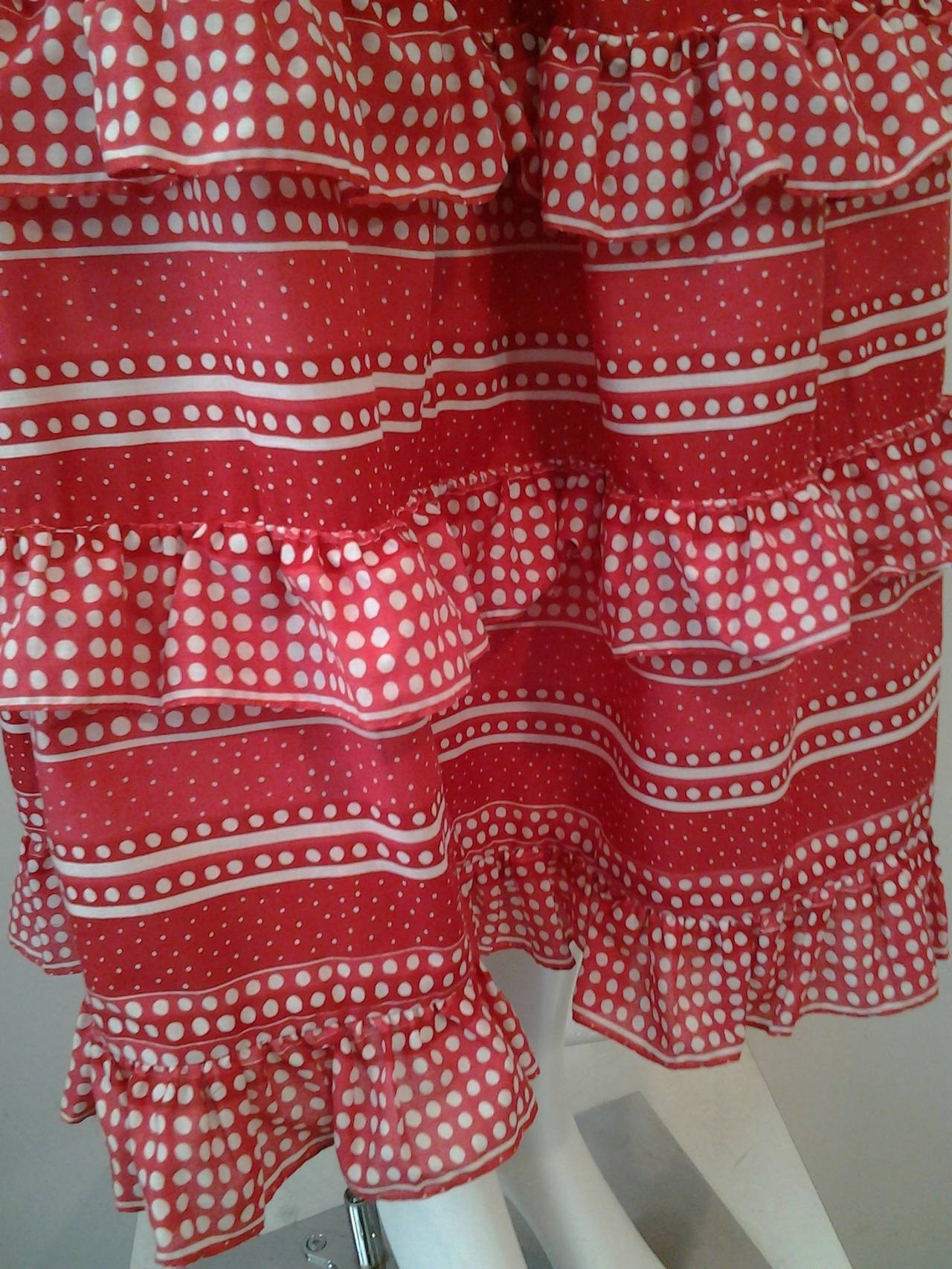 1970s Oscar de La Renta Ruffled Red Polka Dot Sundress in Handkerchief ...