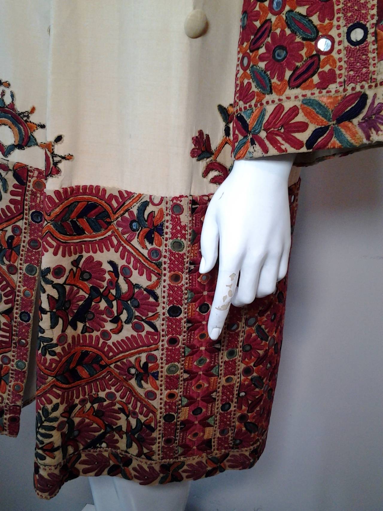 1920s Moroccan Embroidered and Mirrored Raw Silk Duster at 1stDibs