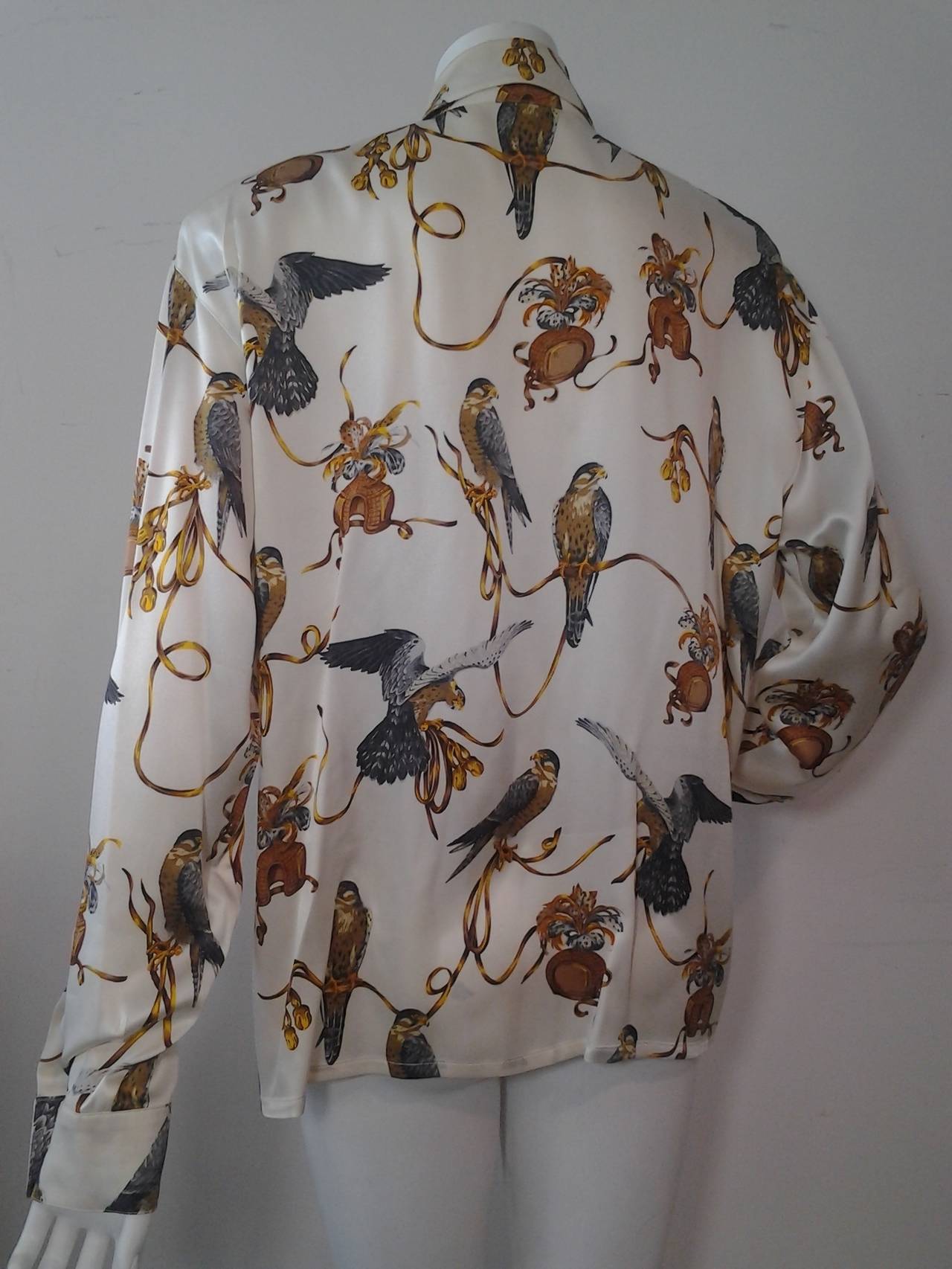 1980s Escada Silk Blouse w/ Gorgeous Falcon Print at 1stDibs