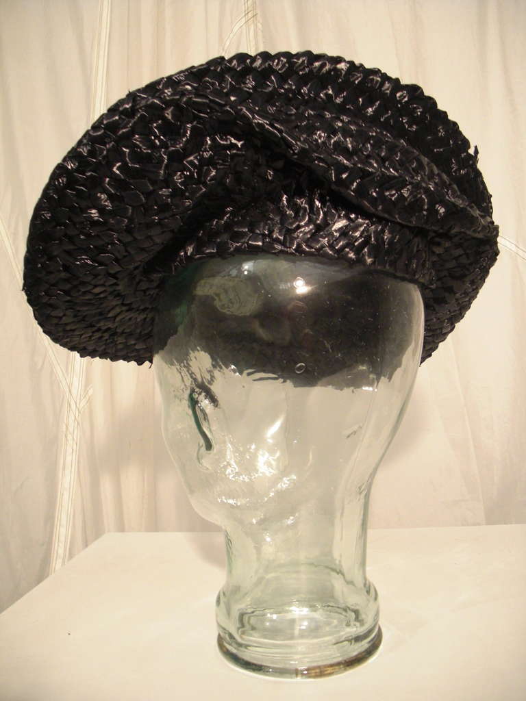 1950s Sally Victor Black Straw Tilt Hat at 1stDibs | sally tilt