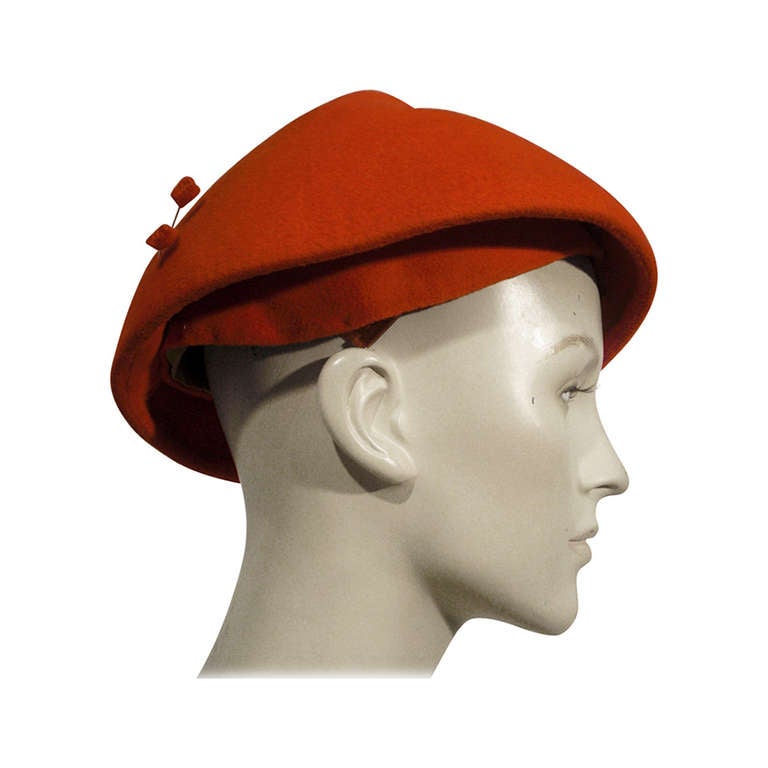 1950s Emme Sueded Cashmere Bullet Hat in Persimmon For Sale at 1stDibs