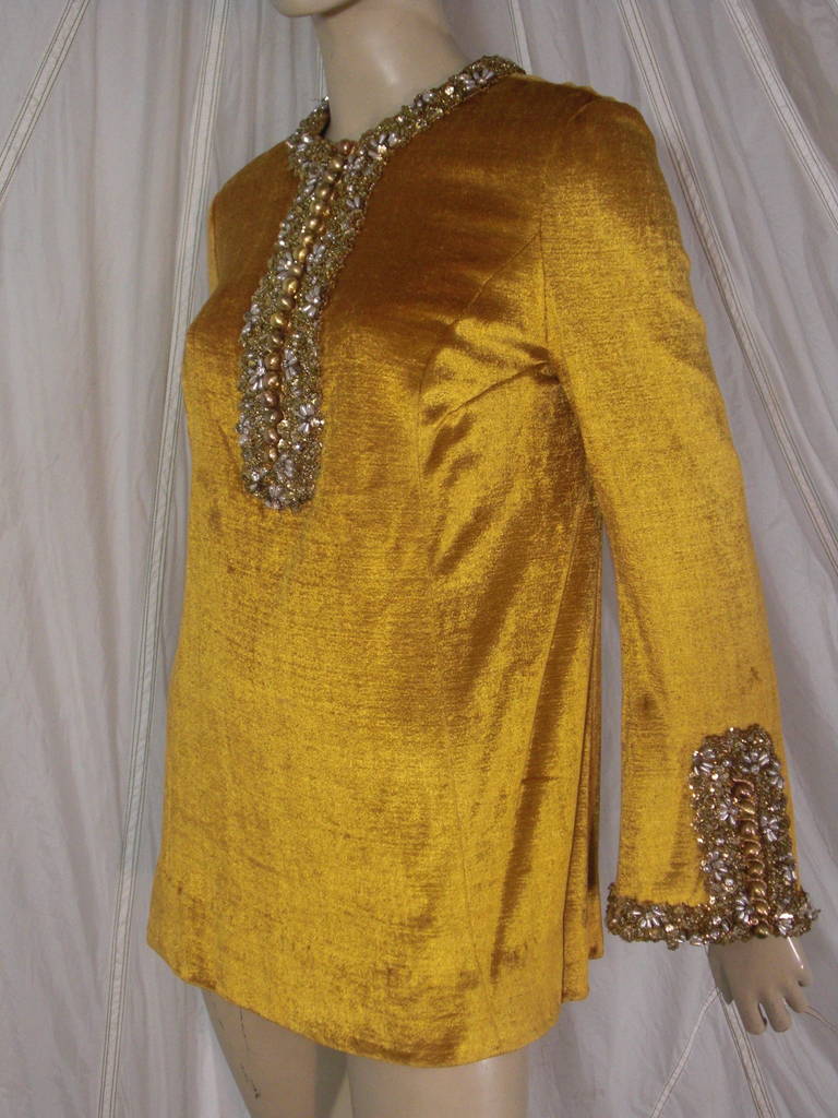 1960s Gold Crushed Velvet Beaded Tunic For Sale at 1stDibs