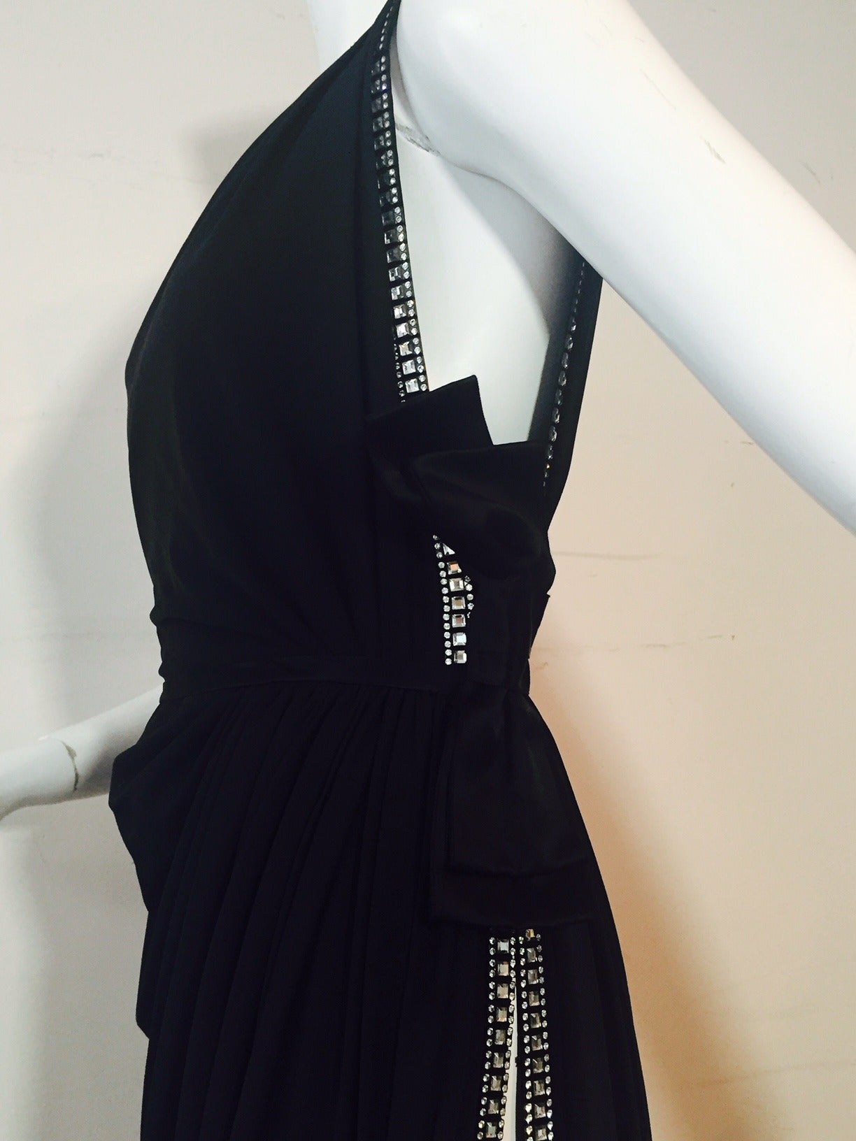 1990s Hall Ludlow One Shoulder Revealing Black and Rhinestone Evening ...
