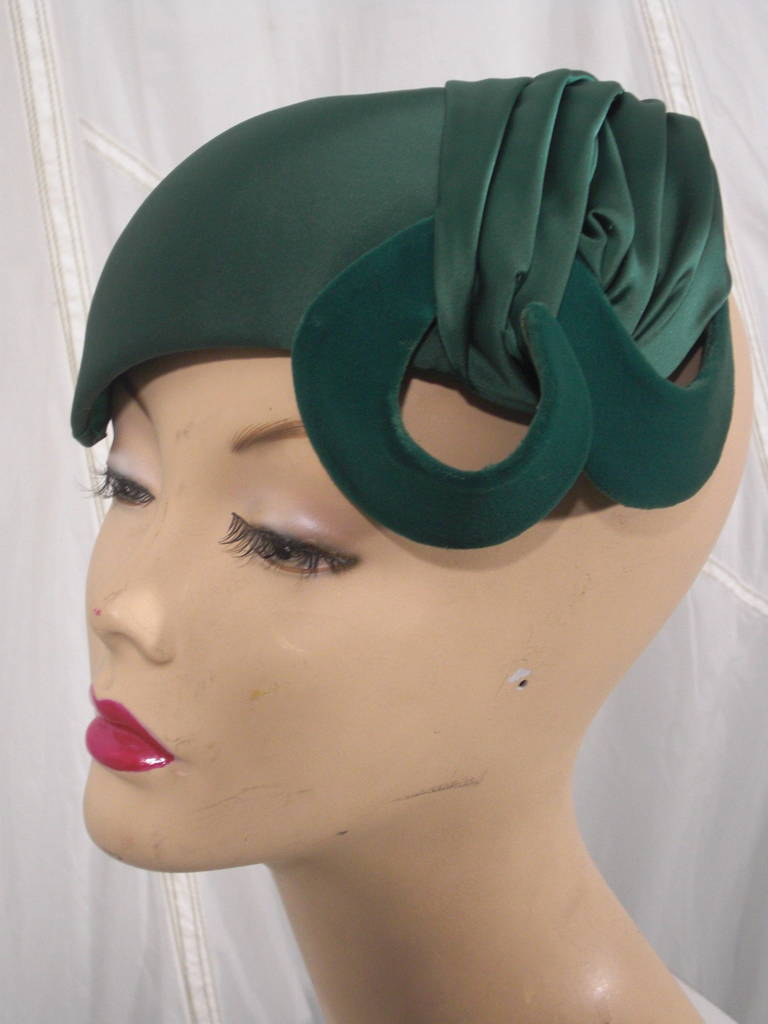 1950s Scuplted Sea Green Satin Hat at 1stDibs