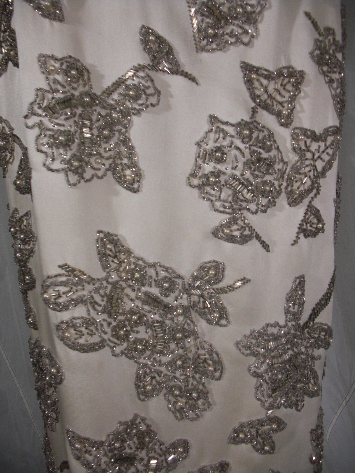 1960s Ivory Silk Satin Beaded Evening Ensemble For Sale at 1stDibs