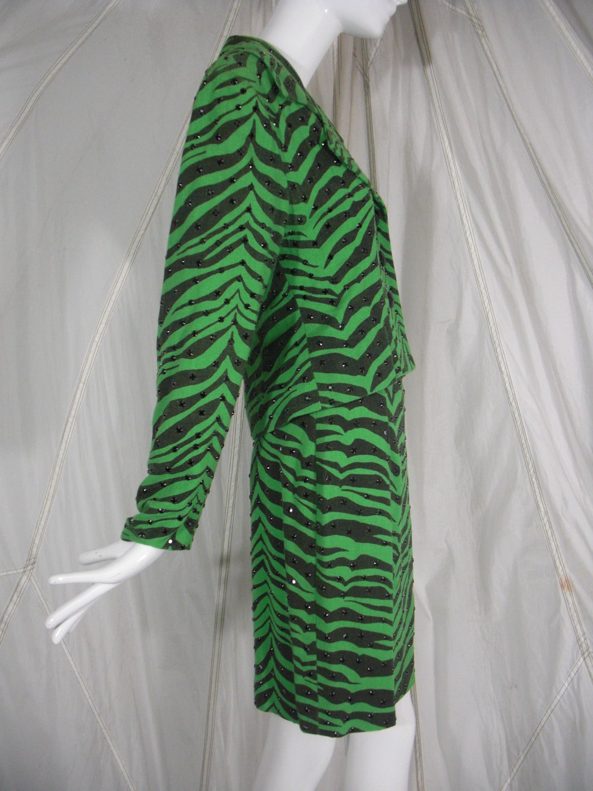 1980s Todd Oldham Electric Zebra Print Suit w/ Black Rhinestone Studs ...