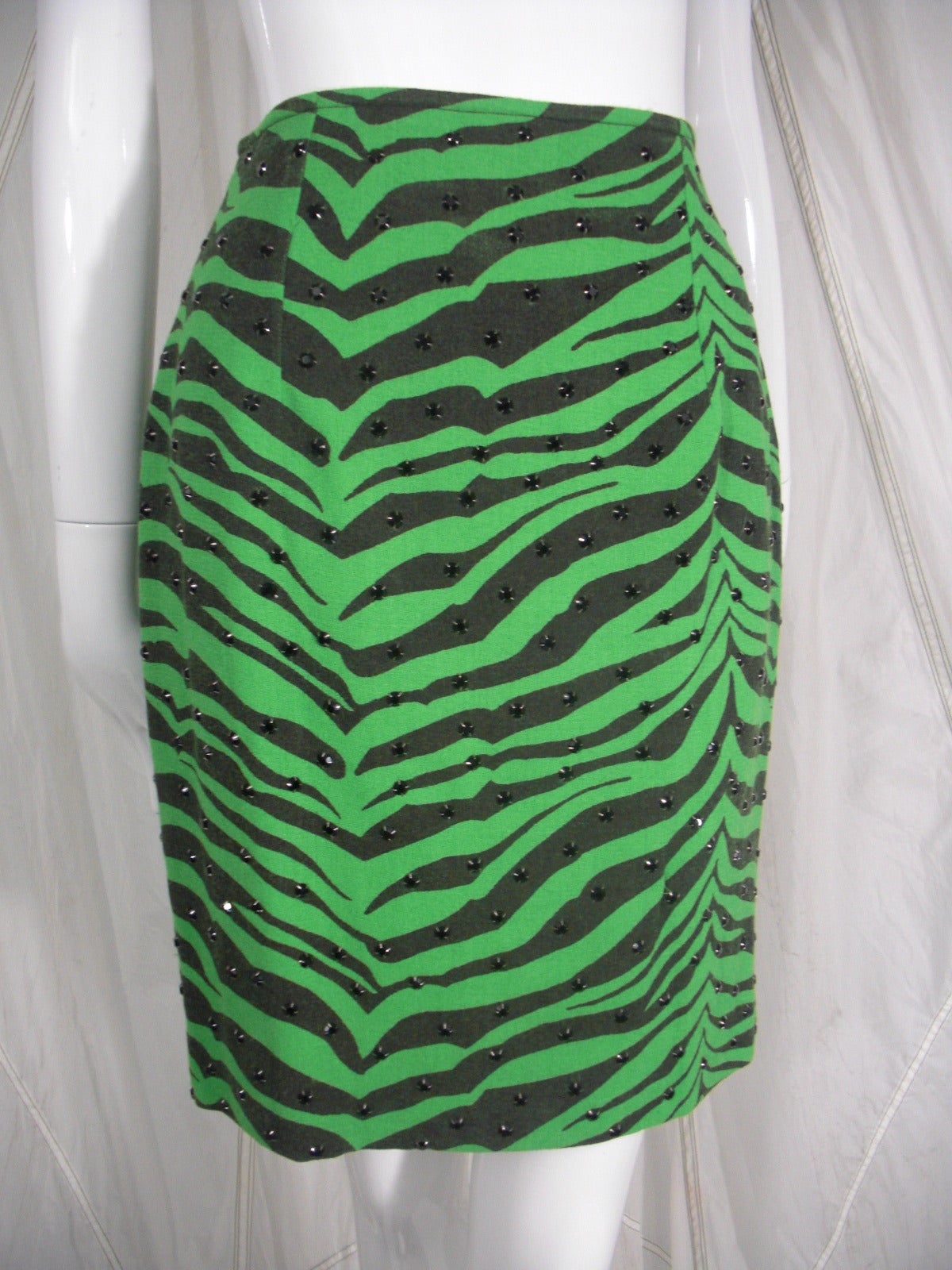 1980s Todd Oldham Electric Zebra Print Suit w/ Black Rhinestone Studs ...