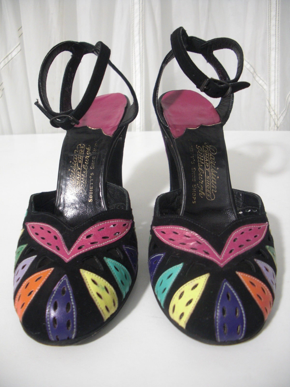 1940s Fiesta Color Ankle-Strap Shoe and Matching Handbag Set at 1stDibs