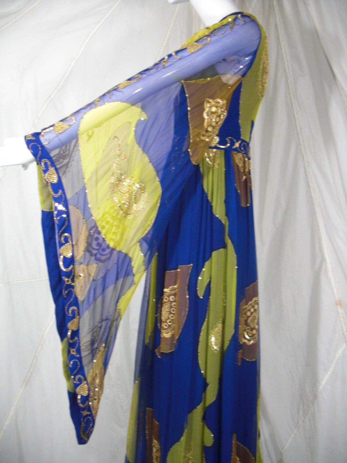 1960s Nan Duskin Silk Chiffon Sequined Sari-Inspired Gown at 1stDibs