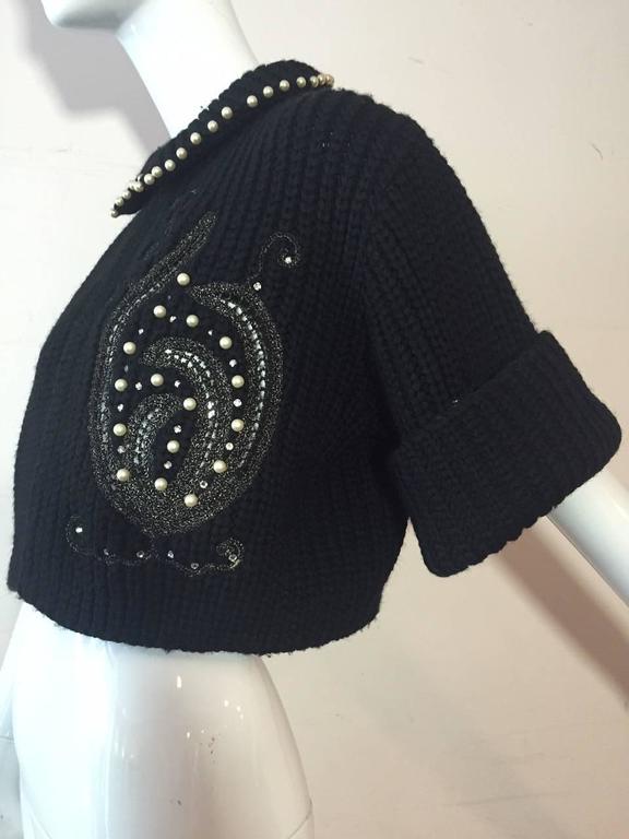 1950s Ethel Wool Knit Evening Sweater w/ Faux Pearls and Embroidery at ...