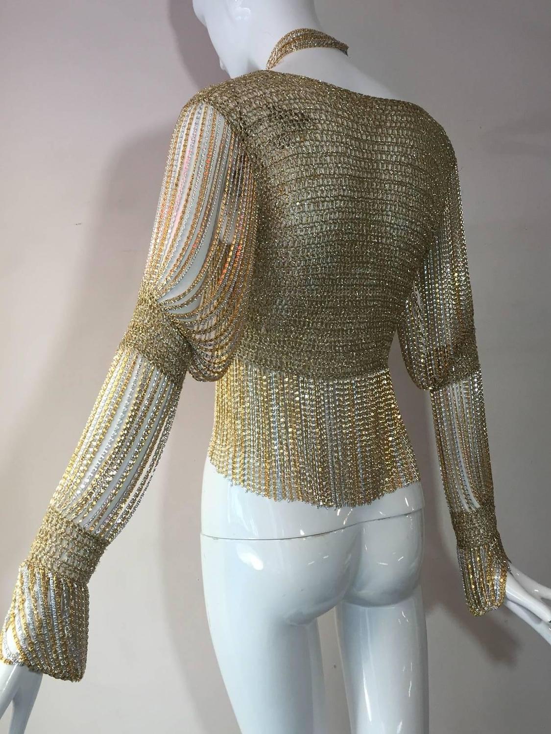1970s Loris Azzaro Renaissance-Inspired Gold/Silver Knit Top w/ Chain ...