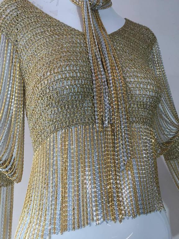 1970s Loris Azzaro Renaissance-Inspired Gold/Silver Knit Top w/ Chain ...